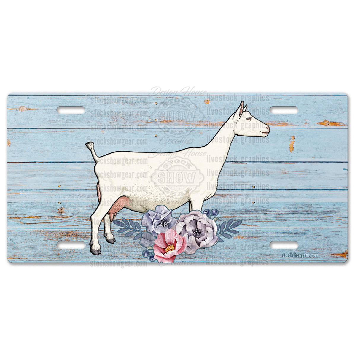 Dairy Goat Soft Blue Floral License Plates – Stock Show Gear