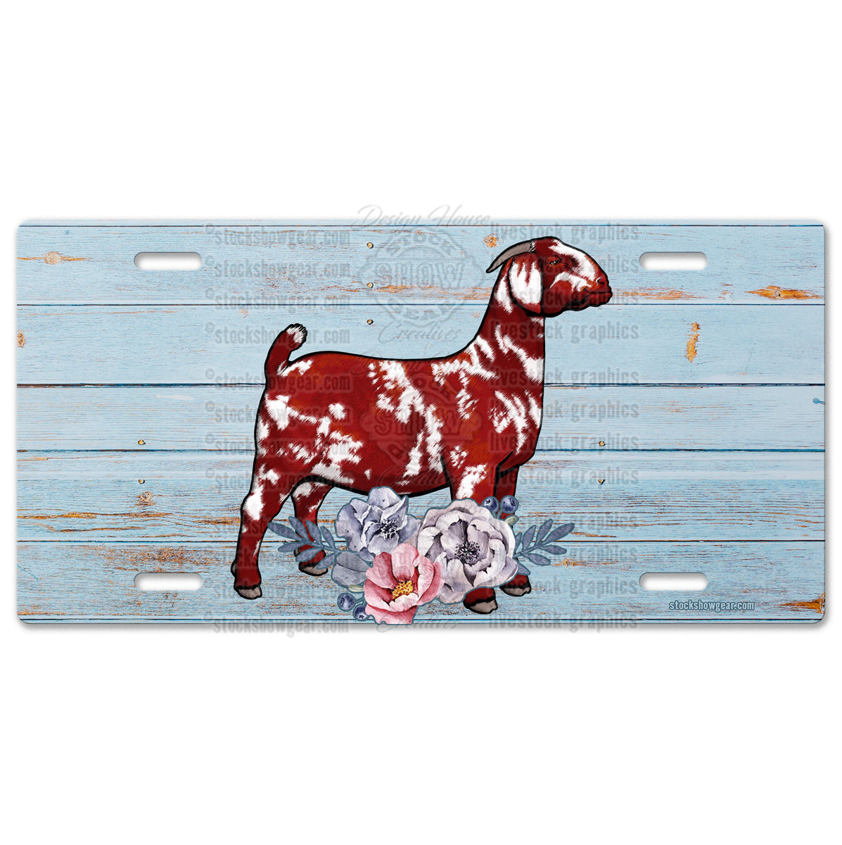 Dapple Boer Goat Soft Blue Floral License Plate Designs – Stock Show Gear